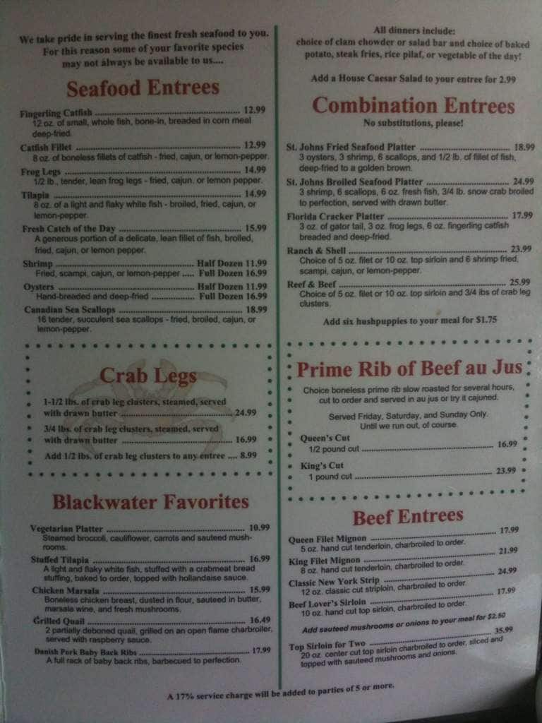 Menu at Blackwater Inn pub & bar, Astor