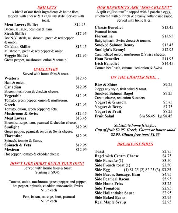 Menu at Sunlight Grill desserts, Oakville, Royal Windsor Dr