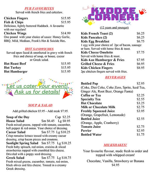 Menu at Sunlight Grill desserts, Oakville, Royal Windsor Dr