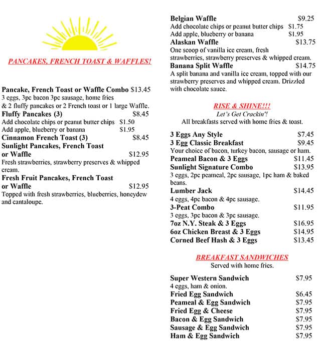 Menu at Sunlight Grill desserts, Oakville, Royal Windsor Dr