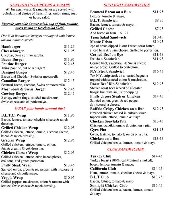 Menu at Sunlight Grill desserts, Oakville, Royal Windsor Dr