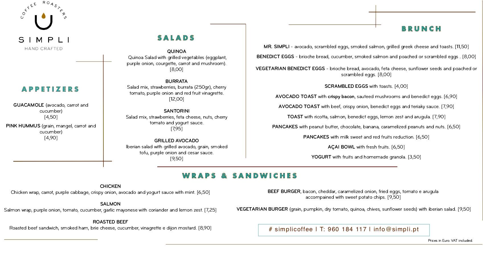 Menu em Simpli Coffee Avenida restaurante, Lisboa