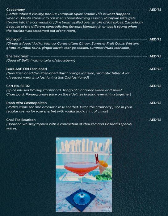 Menu at Basanti & Co. Indian Kitchen & Cocktail Lounge restaurant, Dubai