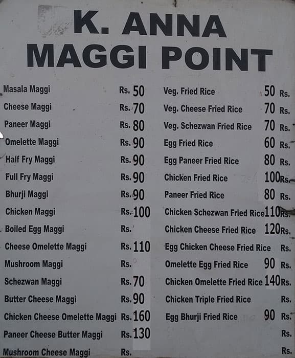 Menu of K Anna Maggi Point, Koregaon Park, Pune