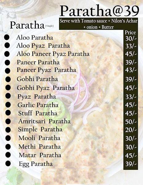 Menu of Paratha At 39, Sector 27, Noida