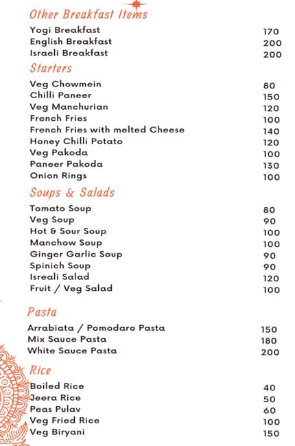 Menu of Cafe Milega, Tapovan, Rishikesh