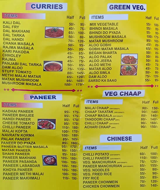 Menu of Khan Dhaba, Sector 15, Noida