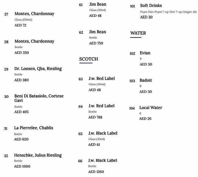 Menu at NOÉPE, Park Hyatt Dubai restaurant, Dubai
