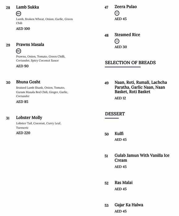 Menu at NOÉPE, Park Hyatt Dubai restaurant, Dubai