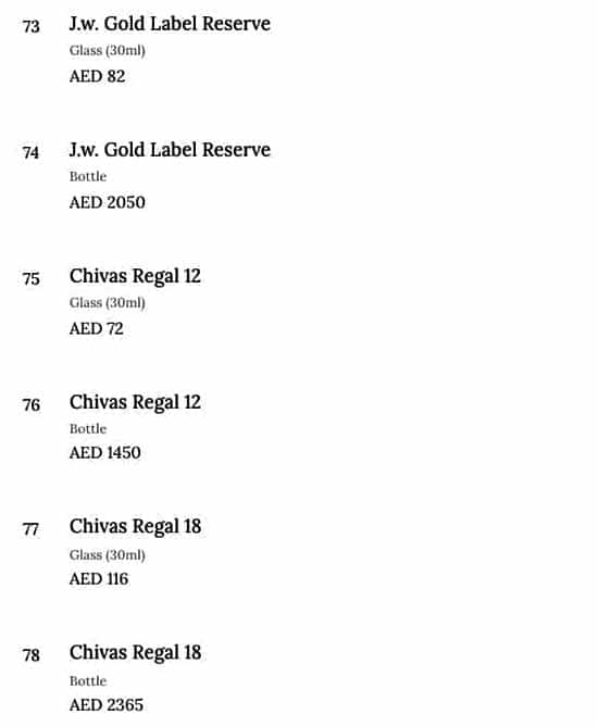 Menu at NOÉPE, Park Hyatt Dubai restaurant, Dubai