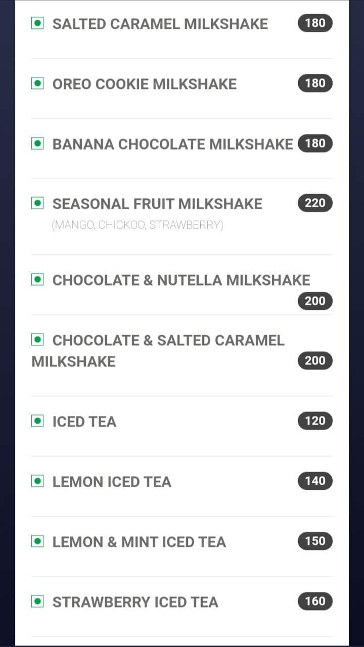 Menu at Sabor Cafe, Assagao