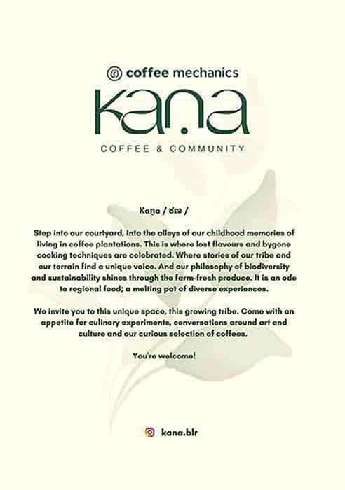 Menu of Kana By Coffee Mechanics, HBR Layout, Bangalore