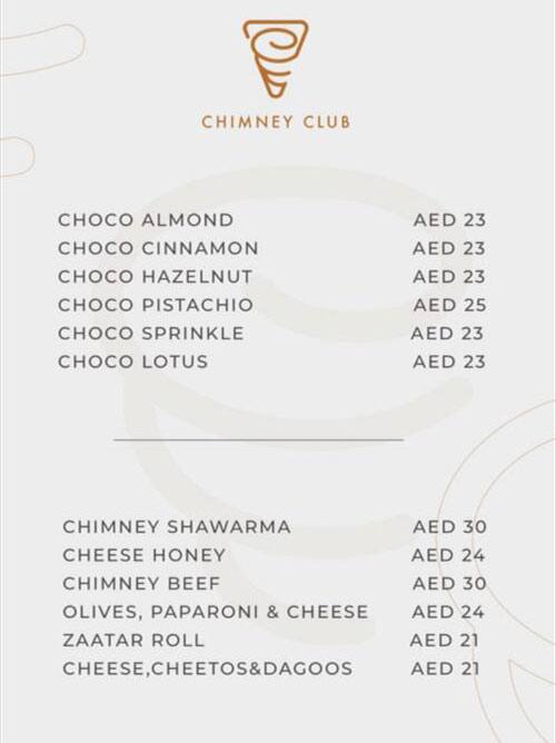 Menu of Chimney Club, Al Samha, Abu Dhabi