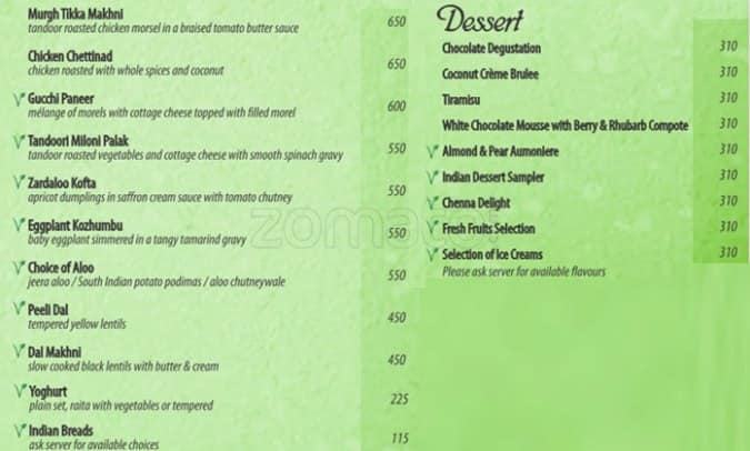 Menu at Singh Sahib Restaurant, New Delhi, The Eros Hotel