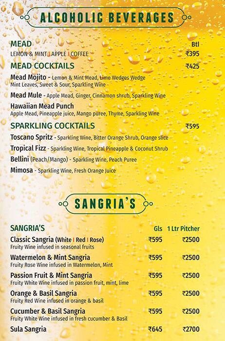Menu of Toscano, Jayanagar, Bangalore