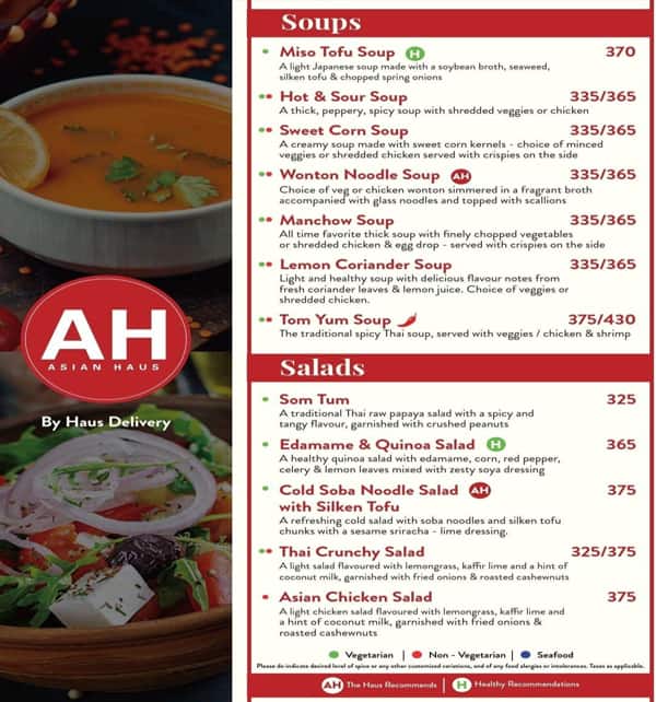 Menu of Asian Haus - By Haus Delivery, Vasant Kunj, New Delhi