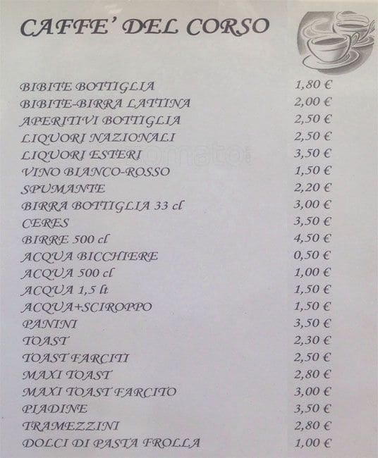 Caffè del Corso a Milano: Foto del Menu con Prezzi - Zomato Italia
