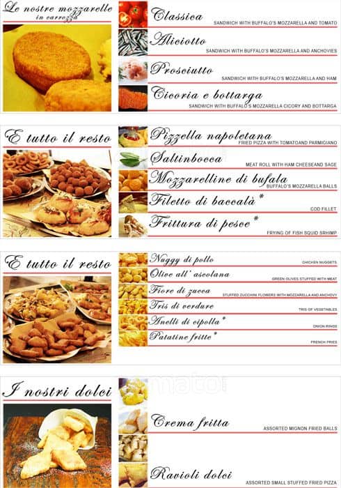 Menu da I Fritti De Sora Milvia fast food, Roma