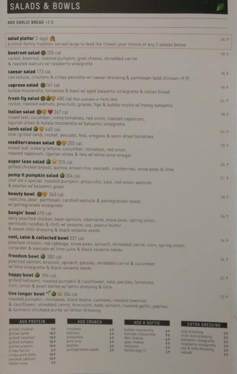 Menu at Criniti's Castle Hill restaurant, Castle Hill