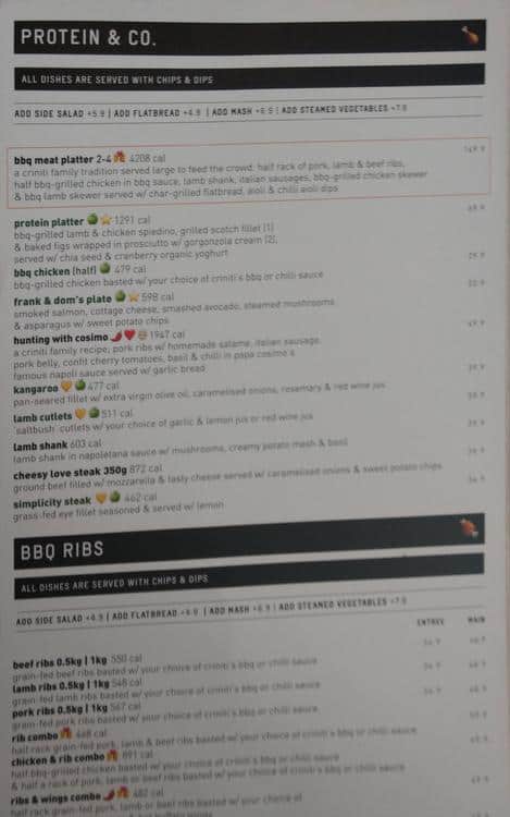 Menu at Criniti's Castle Hill restaurant, Castle Hill