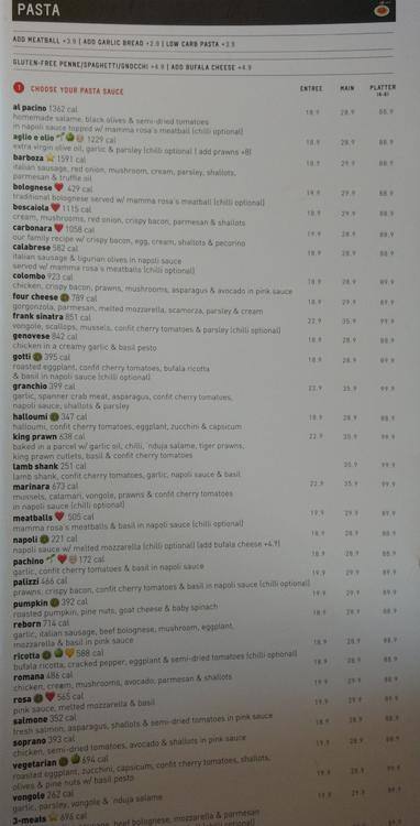 Menu at Criniti's Castle Hill restaurant, Castle Hill