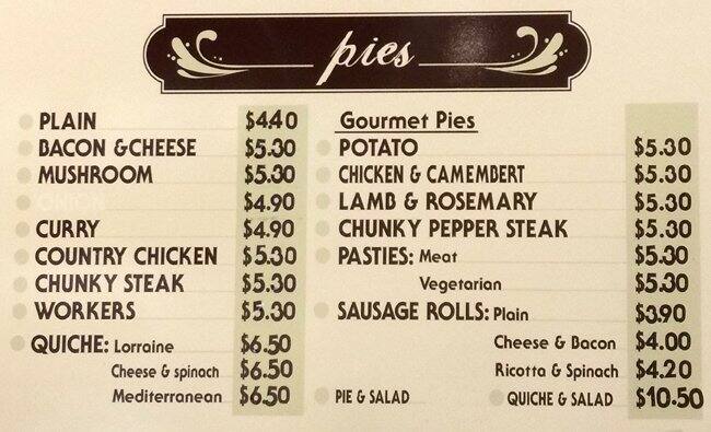 Menu at Flying Tarts cafe, Kinglake West