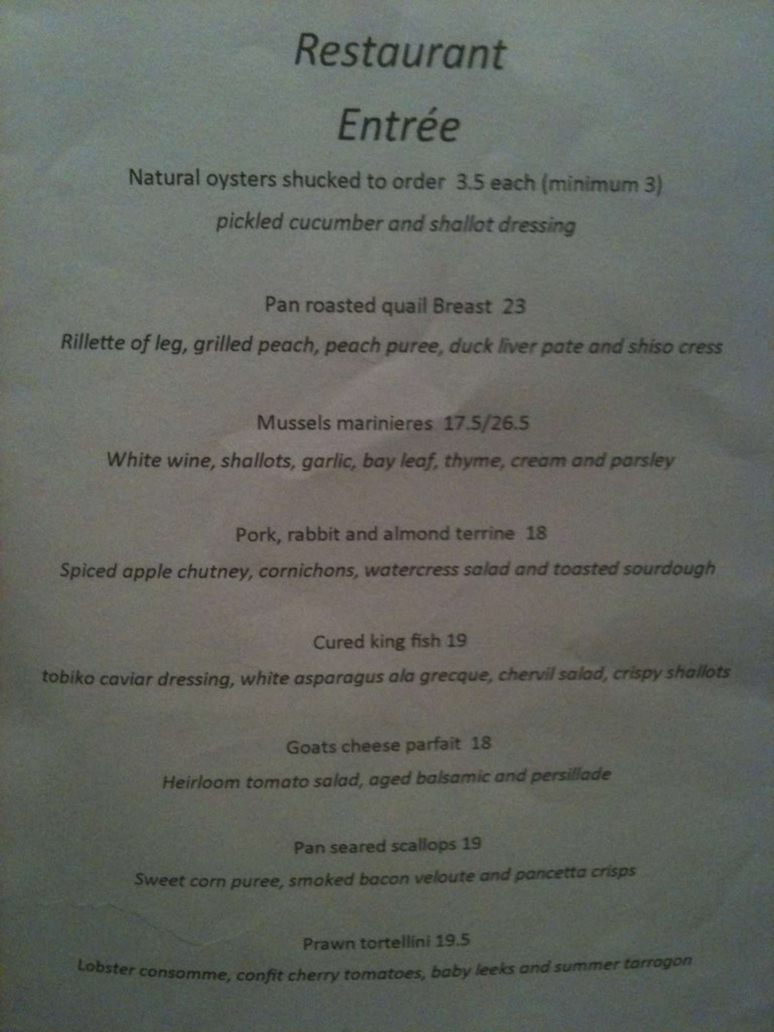 Menu at Lorne Sea Baths cafe, Lorne