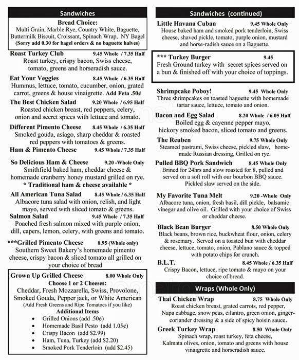 Menu at Southern Sweets Bakery, Decatur