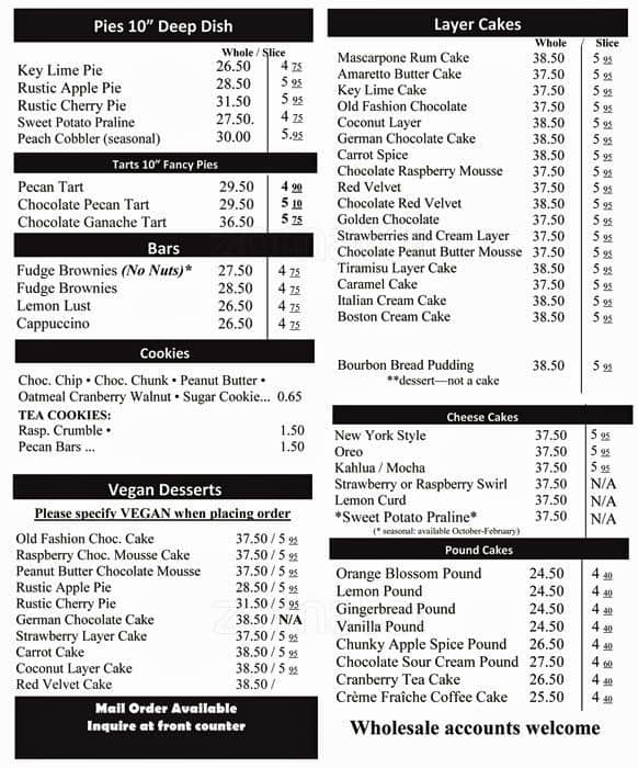 Menu at Southern Sweets Bakery, Decatur