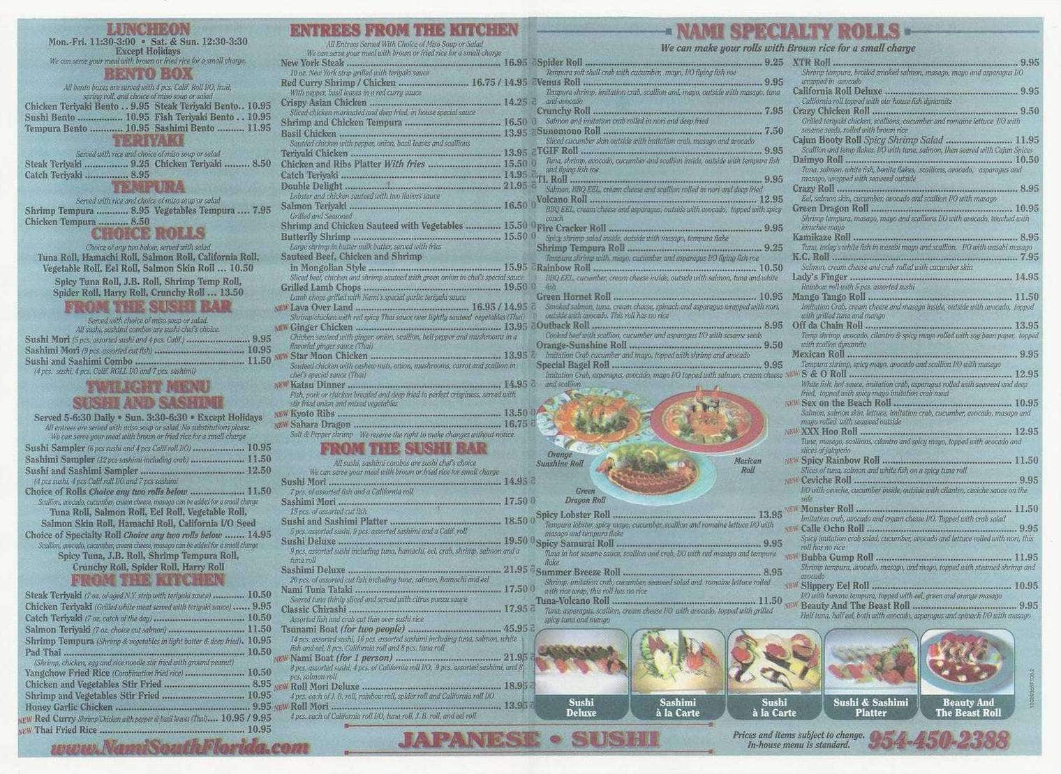 Menu at Nami Sushi & Grill restaurant, Pembroke Pines