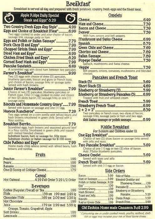 Menu at Apple Ridge Cafe, Wheat Ridge