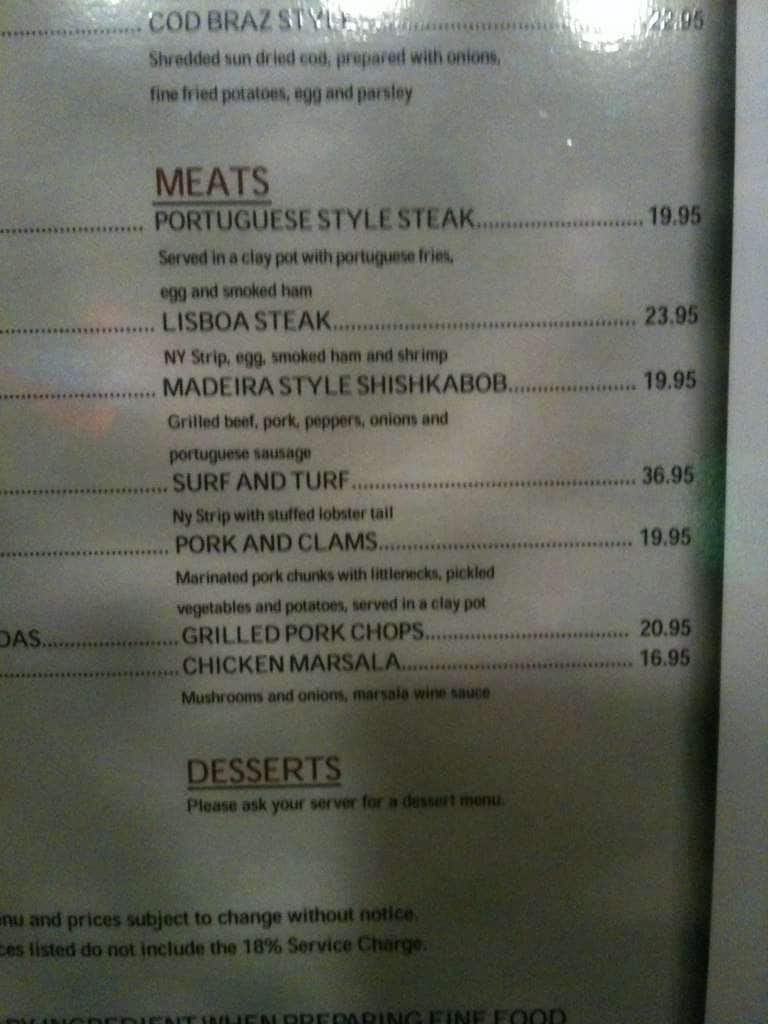 Menu at Lisboa Restaurant, Waterbury