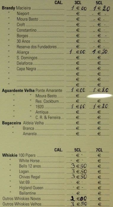 Menu em Tropicália restaurante, Porto