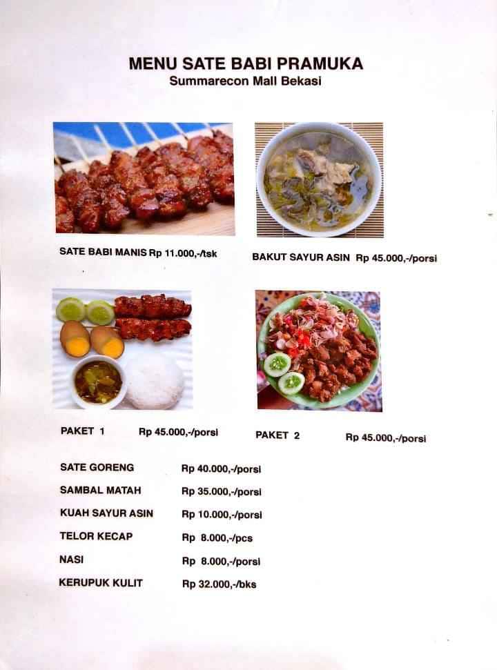 Menu at Sate Babi Pramuka cafeteria, Tangerang, Mall Serpong