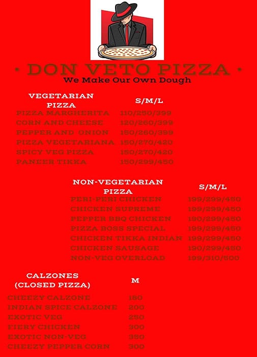 Menu of Don Vito Pizza, BTM, Bangalore