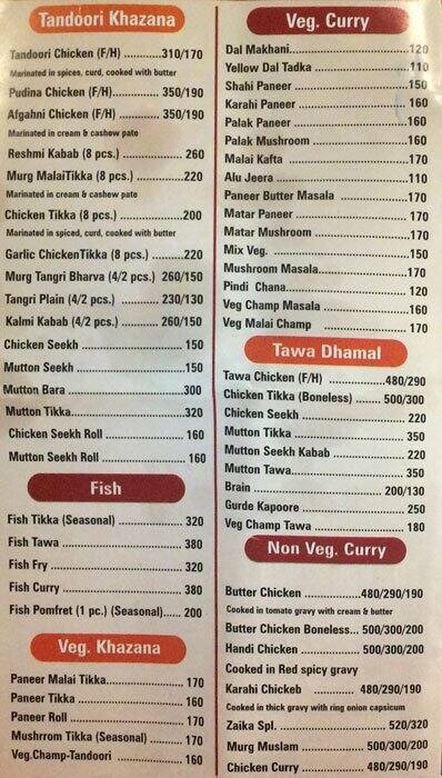 Menu at Zaika Bar-Be-Que, New Delhi, 7