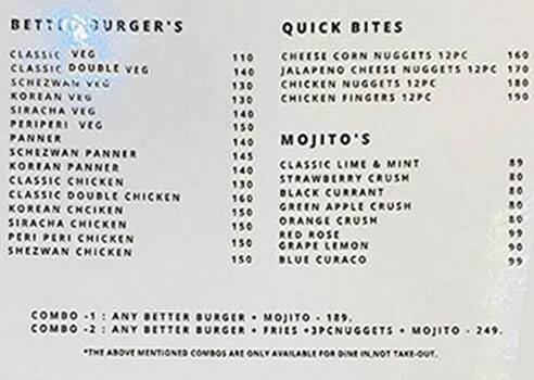 Menu at The High Joint Navalur, Chennai