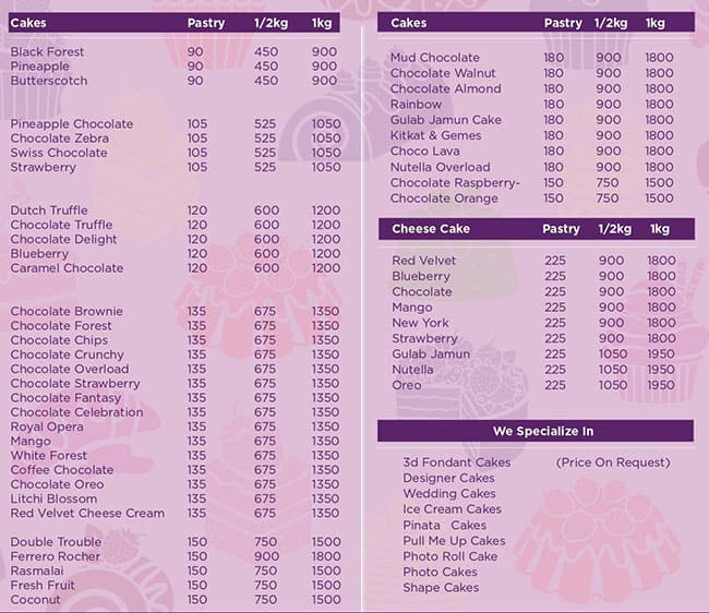 Menu of Lavender Cakes & Bakers, Kandivali East, Mumbai