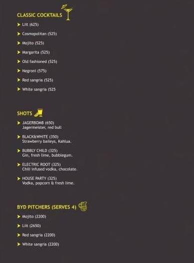 Menu of Big Yellow Door, Sector 16, Faridabad