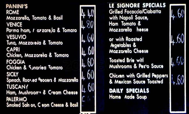 Menu at Le Signore Snack Bar, London