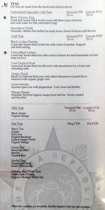 Menu at Tea Republic, Makati