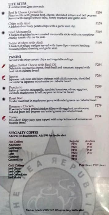 Menu at Tea Republic, Makati
