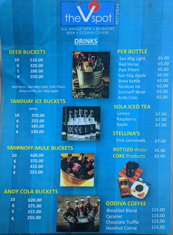 Menu at The V Spot pub & bar, Makati