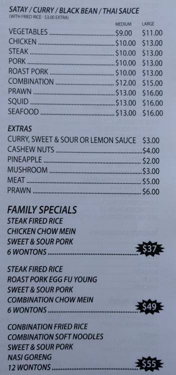 Menu at Jung Wah Chinese Takeaways fast food, Auckland