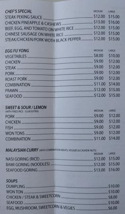 Menu at Jung Wah Chinese Takeaways fast food, Auckland
