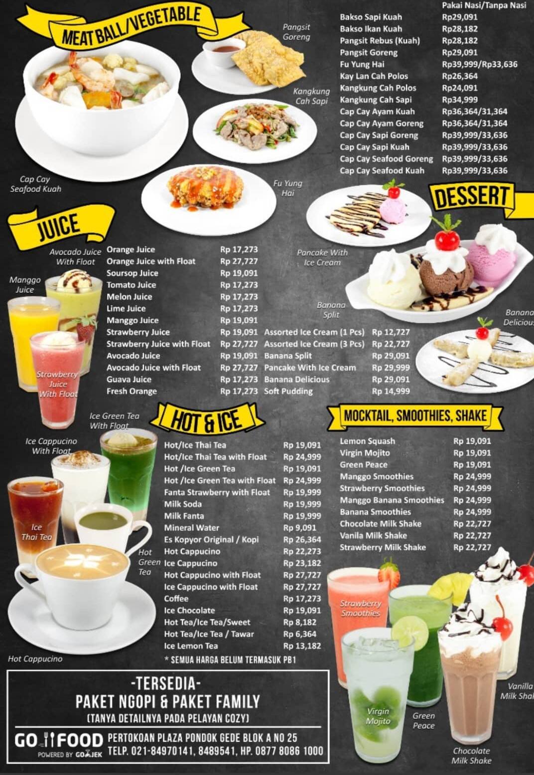 Menu at Cozy cafe, Bekasi Regency