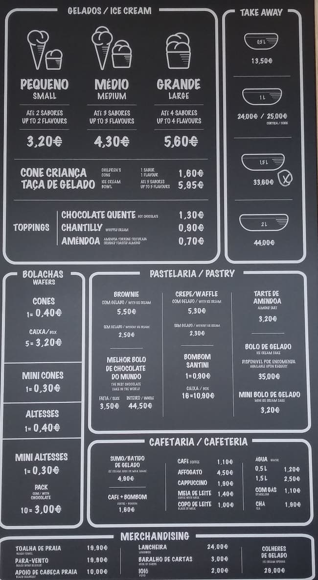 Menu em Santini restaurante, Carcavelos, Gelados Santini