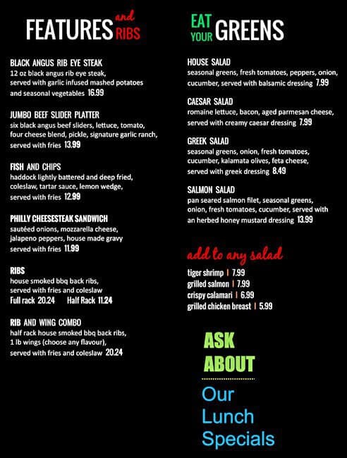 Menu at Boar N Wing pub & bar, Brampton