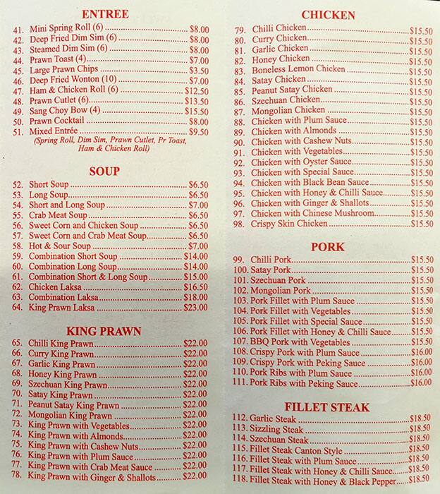 Menu at Woodcroft Chinese fast food, Woodcroft