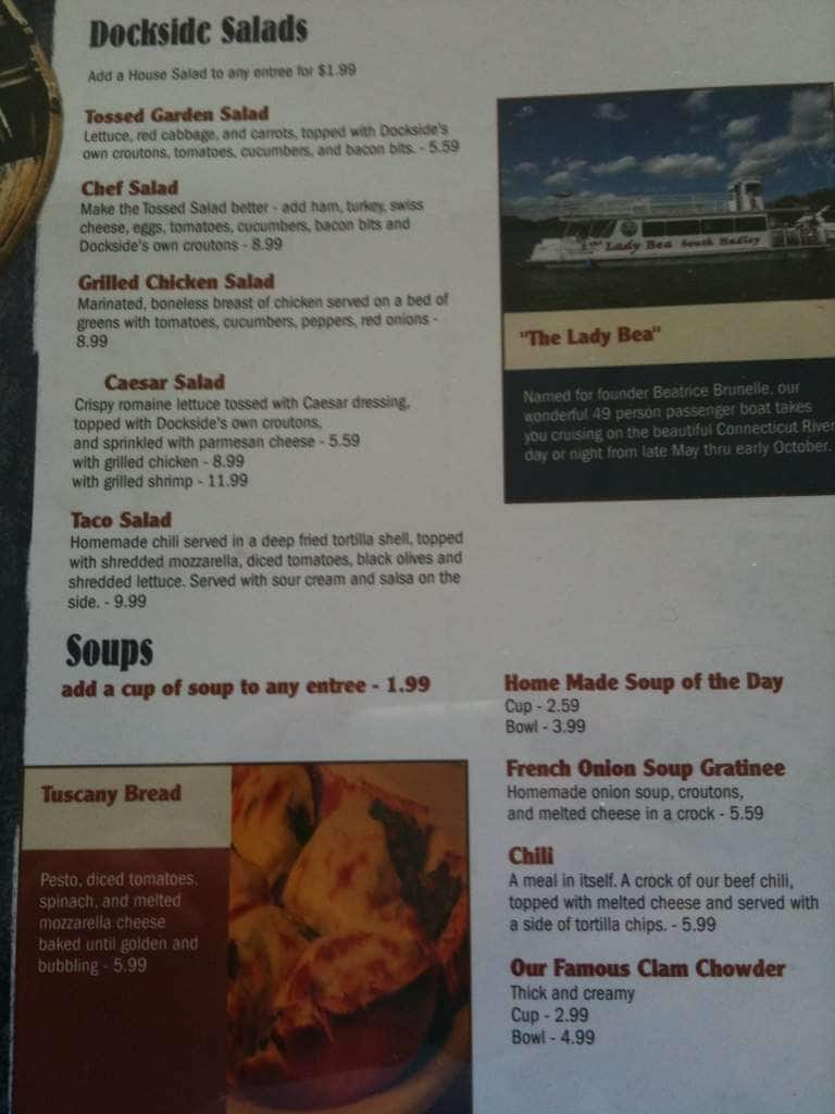 Menu at Dockside Restaurant, South Hadley